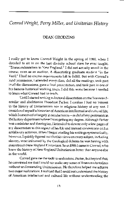 (PDF) Conrad Wright, Perry Miller, and Unitarian History