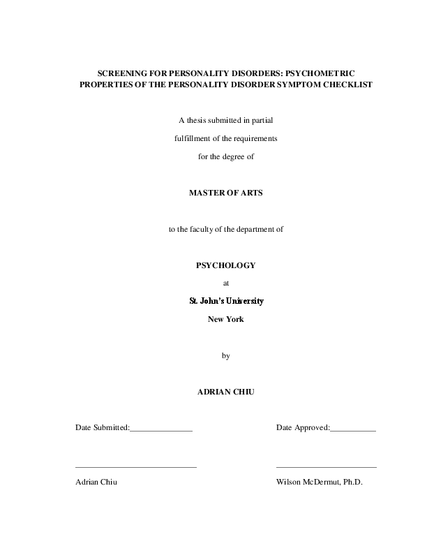 (PDF) Screening for Personality Disorders: Psychometric Properties of ...