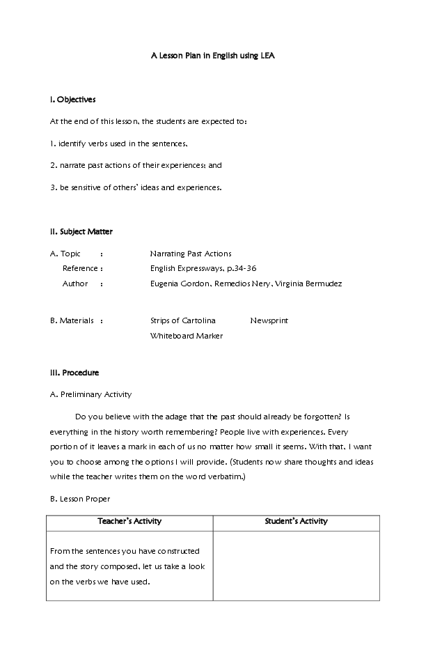(PDF) A Lesson Plan in English using LEA