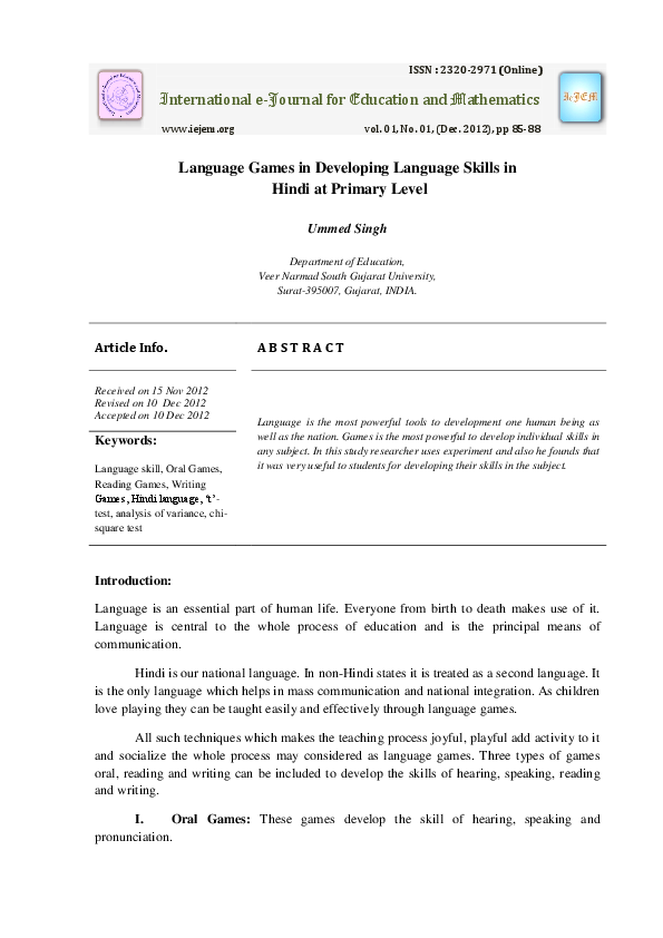 (DOC) Language Games in Developing Language Skills in N
