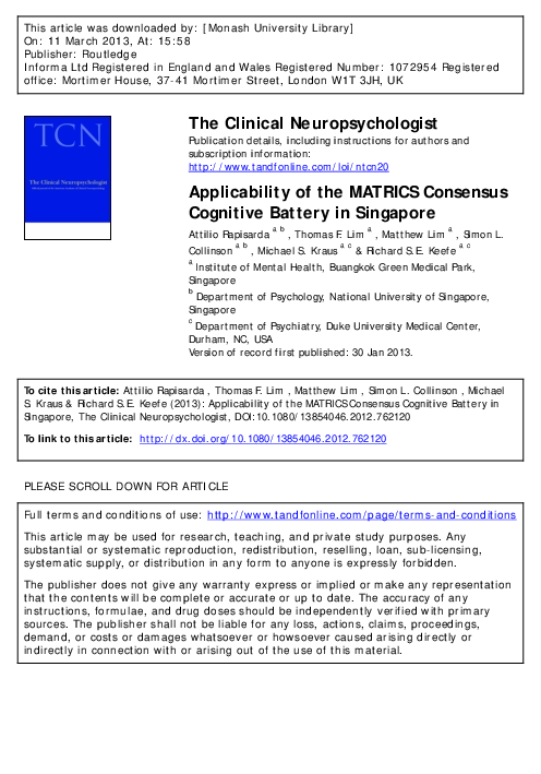 Pdf Applicability Of The Matrics Consensus Cognitive Battery In Singapore