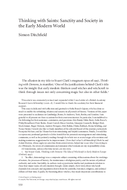 (PDF) Thinking with Saints: saints and sanctity in the Early Modern World