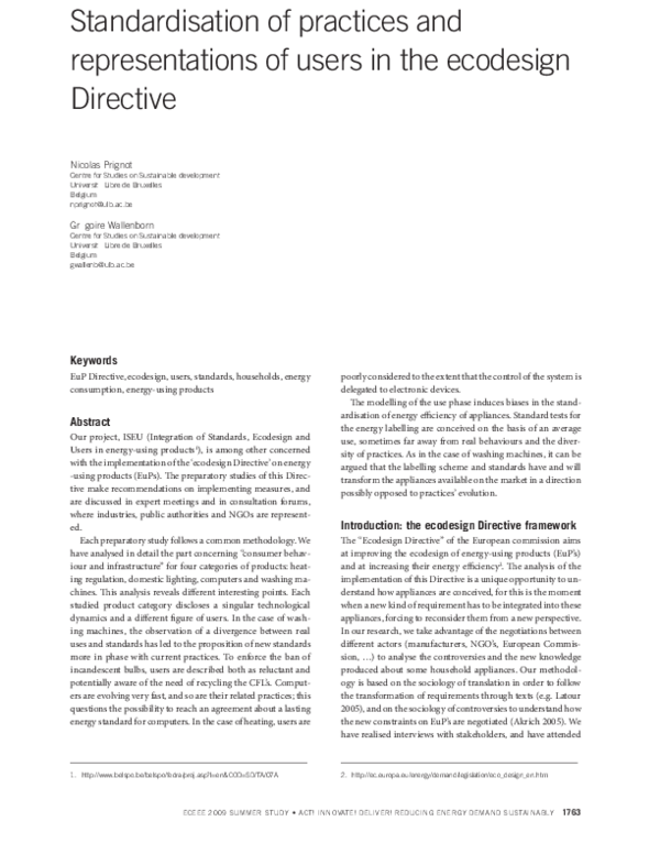 (PDF) Standardisation of practices and representations of users in the ecodesign Directive