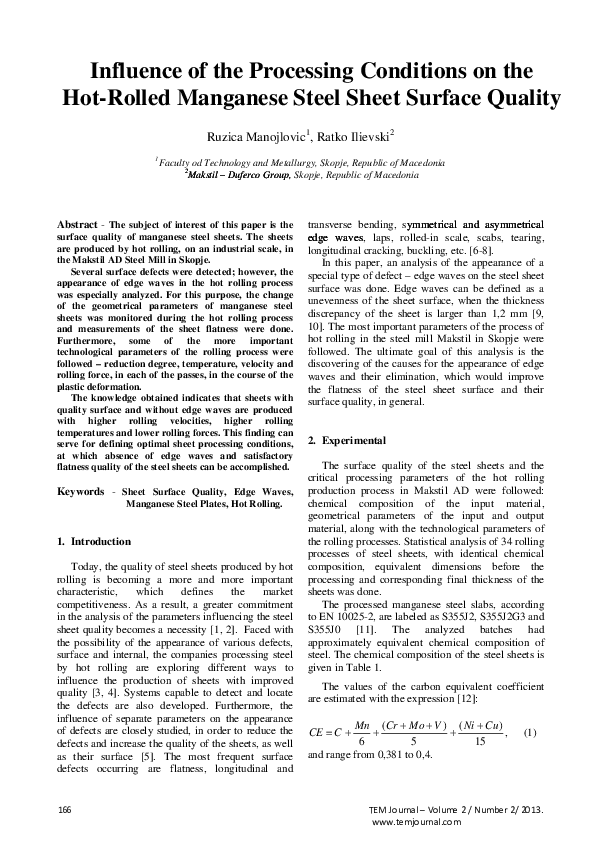 (PDF) Influence of the Processing Conditions on the Hot-Rolled ...