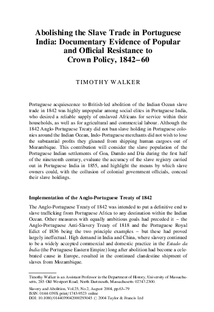 (PDF) “Abolishing the Slave Trade in Portuguese India: Documentary ...