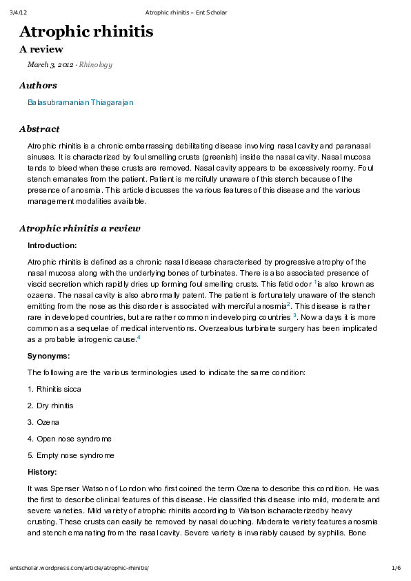 (PDF) Atrophic rhinitis an overview