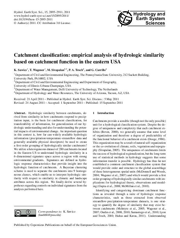 (PDF) Catchment Classification: An Empirical Analysis of Hydrologic Similarity