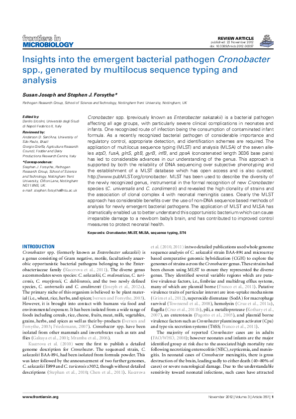 (PDF) Insights into the emergent bacterial pathogen Cronobacter spp ...