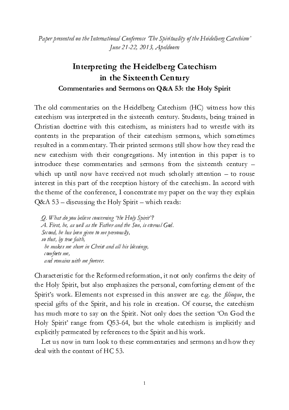 (PDF) Interpreting the Heidelberg Catechism in the Sixteenth Century ...