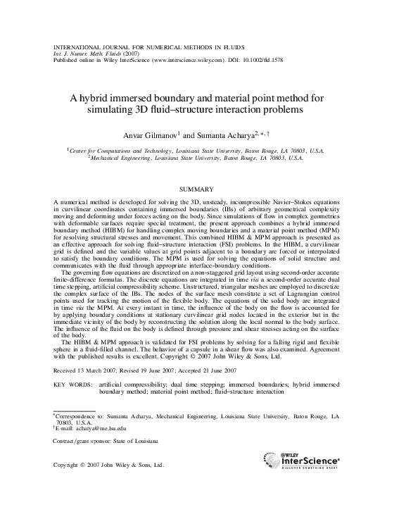 (PDF) A hybrid immersed boundary and material point method for simulating 3D fluid–structure ...