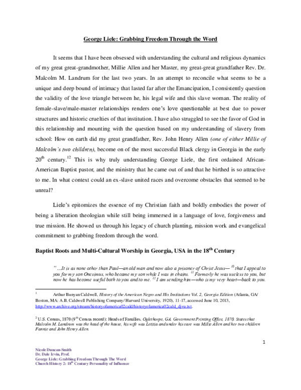 (DOC) George Liele: Grabbing Freedom Through the Word