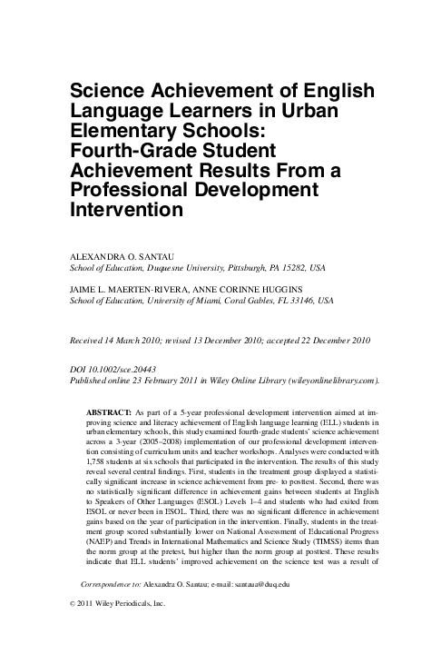 (PDF) Science Achievement of English Language Learners in Urban ...