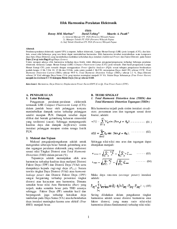 (PDF) Efek Harmonisa Peralatan Elektronik-P2Q Workshop 2008 Semarang