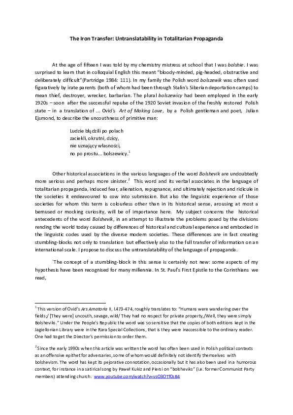 (PDF) The Iron Transfer: Untranslatability in Totalitarian Propaganda