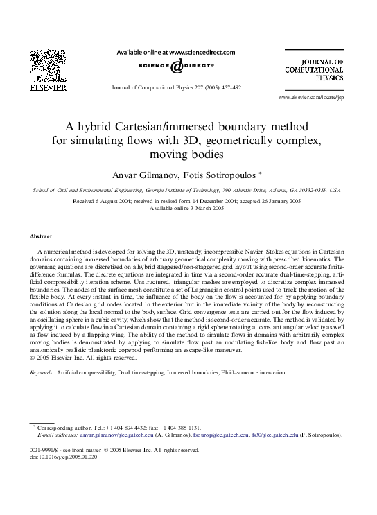 Pdf A Hybrid Cartesianimmersed Boundary Method For Simulating Flows With 3d Geometrically