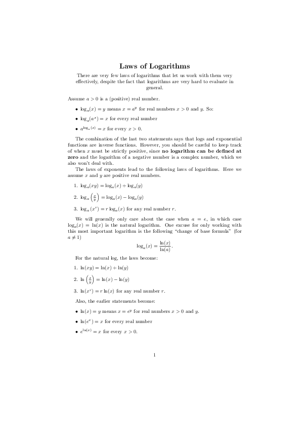 (PDF) Laws of Logarithms