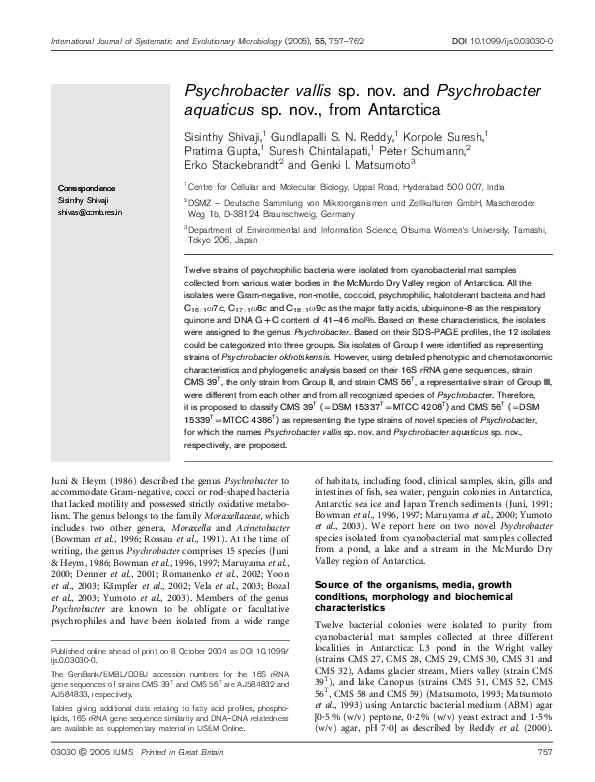 (PDF) Psychrobacter vallis sp. nov. and Psychrobacter aquaticus sp. nov ...