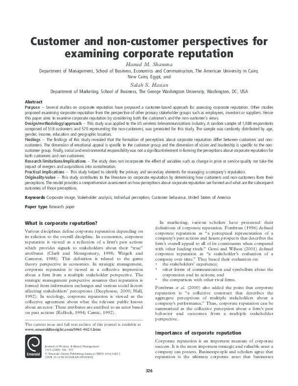 (PDF) Customer and non-customer perspectives for examining corporate ...