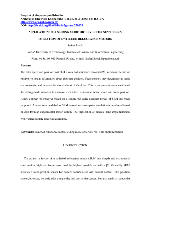 Application Of A Sliding Mode Observer For Sensorless Operation Of Switched Reluctance Motors