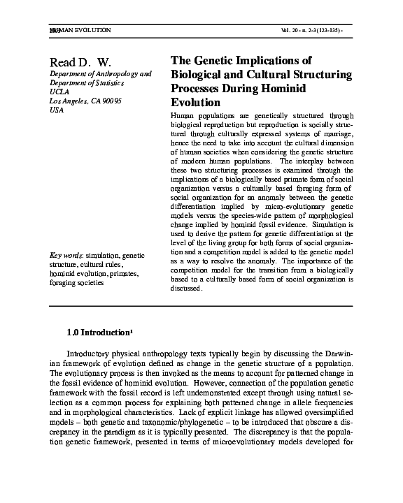 (PDF) The genetic implications of biological and cultural structuring ...