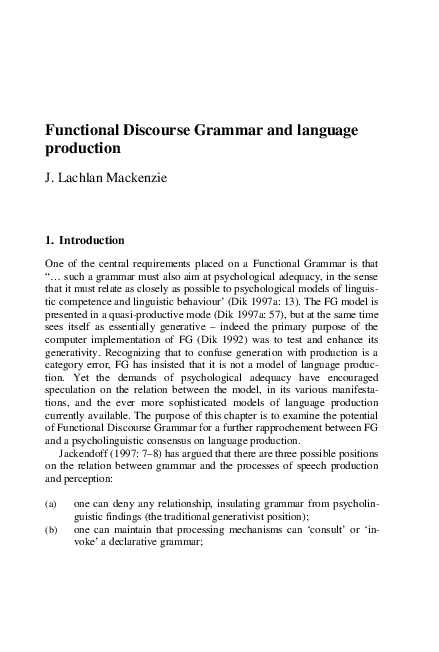 (PDF) Functional Discourse Grammar and Language Production