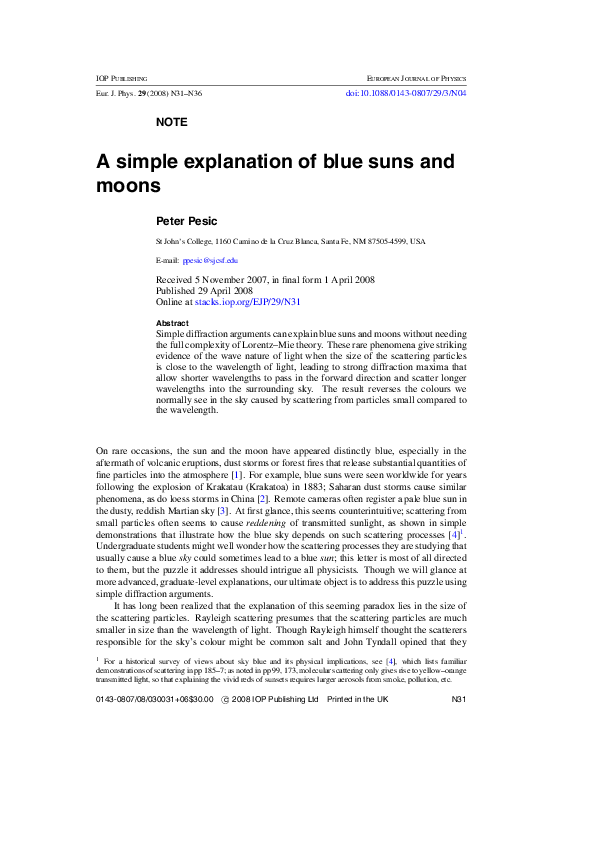 (PDF) A simple explanation of blue suns and moons
