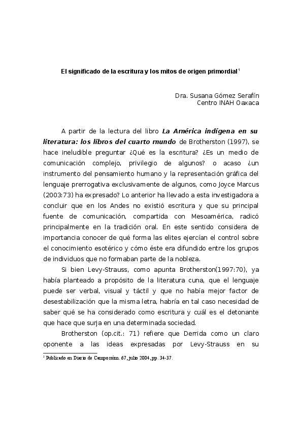 (DOC) El significado de la escritura y los mitos de origen primordial