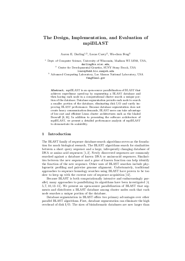 (PDF) The Design, Implementation, and Evaluation of mpiBLAST