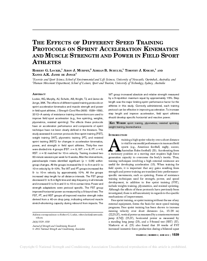 The effects of different speed training protocols on sprint ...