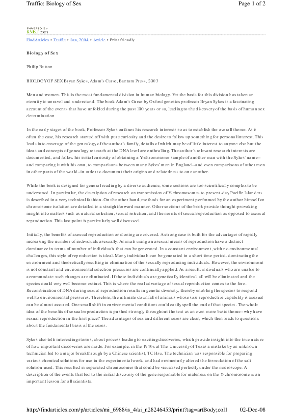 Pdf Biology Of Sex