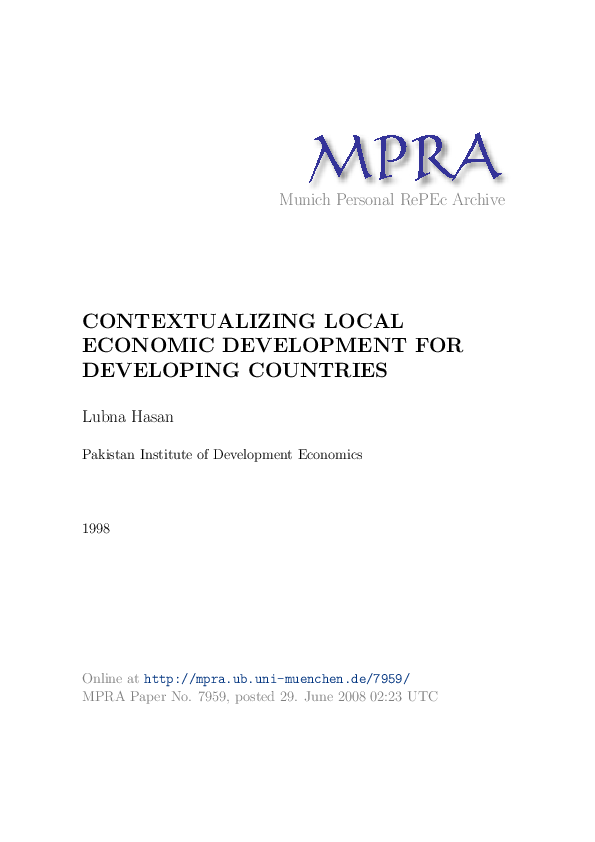 (PDF) CONTEXTUALIZING LOCAL ECONOMIC DEVELOPMENT FOR DEVELOPING COUNTRIES