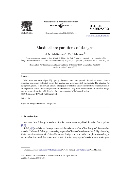 (PDF) Maximal arc partitions of designs