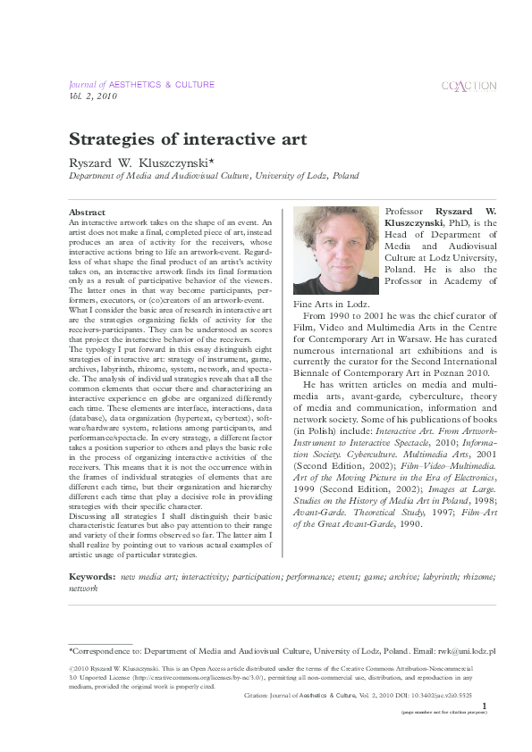 (PDF) Strategies of Interactive Art