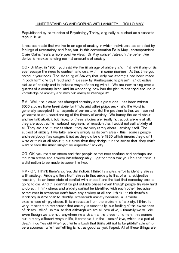 (PDF) Understanding and Coping with Anxiety Rollo May transcription ...
