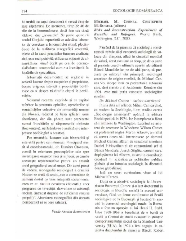 (PDF) (Recenzie) MICHAEL. M. CERNEA, CRISTOPHER MCDOWELL (eds) Risk and ...