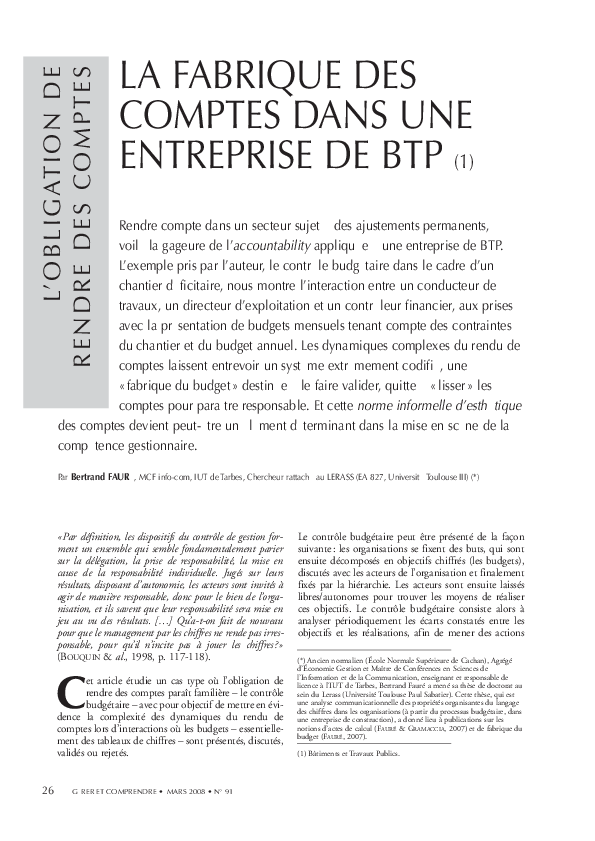(PDF) "Rendre compte" dans une entreprise de BTP