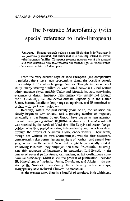 (PDF) Bomhard - The Nostratic Macrofamily (with special reference to ...