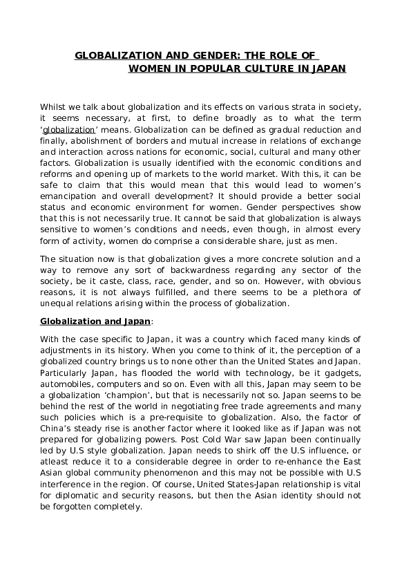 (DOC) GLOBALIZATION AND GENDER