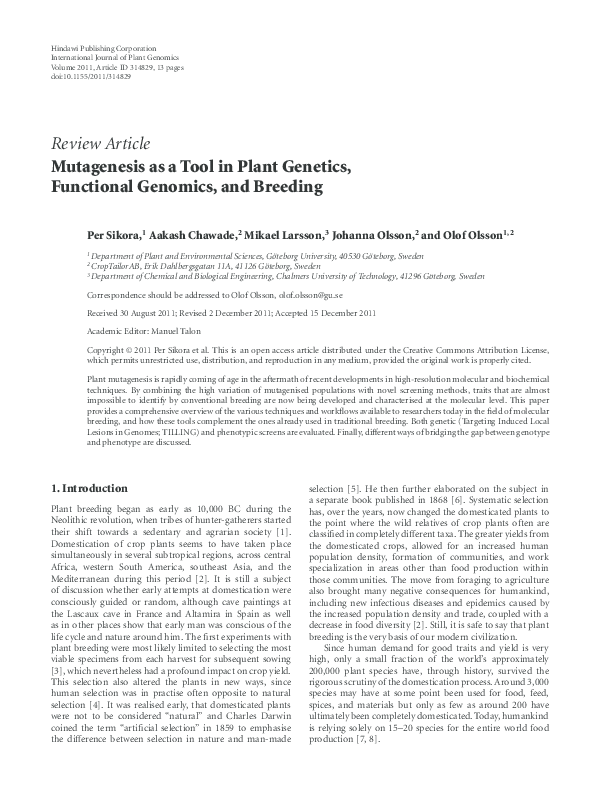 (PDF) Mutagenesis as a Tool in Plant Genetics, Functional Genomics, and ...