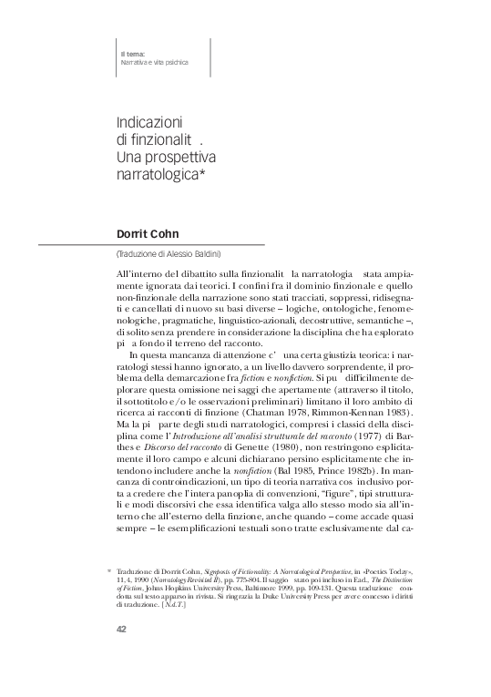 (PDF) Cohn, Dorrit. “Indicazioni di finzionalità” [“Signposts of ...