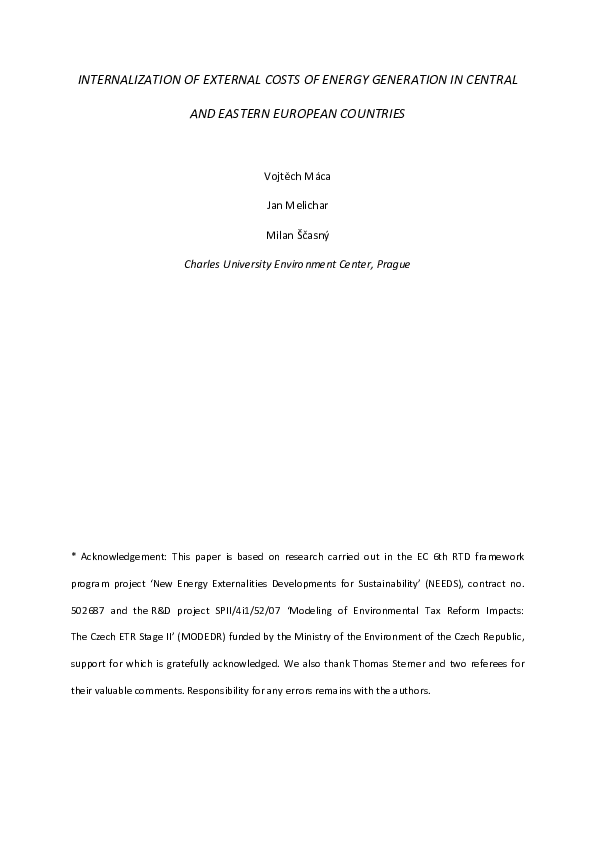 (PDF) Internalization of External Costs of Energy Generation in Central ...