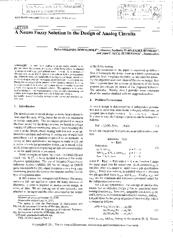 (PDF) A Neuro Fuzzy Solution in the Design of Analog Circuits
