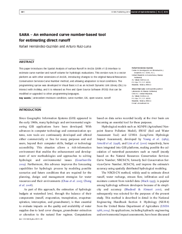 Pdf Sara An Enhanced Curve Number Based Tool For Estimating Direct