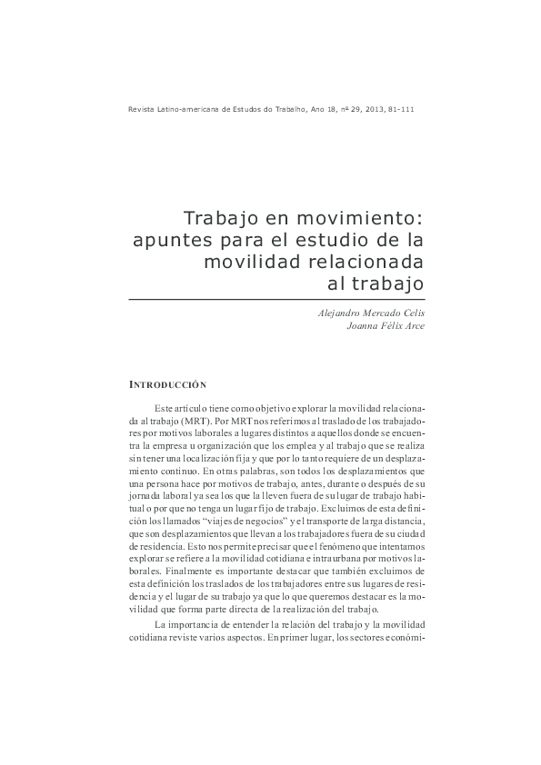 (PDF) Trabajo en movimiento: apuntes para el estudio de la movilidad ...