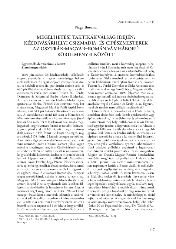 (PDF) Nagy Botond: Megélhetési taktikák válság idején: kézdivásárhelyi ...