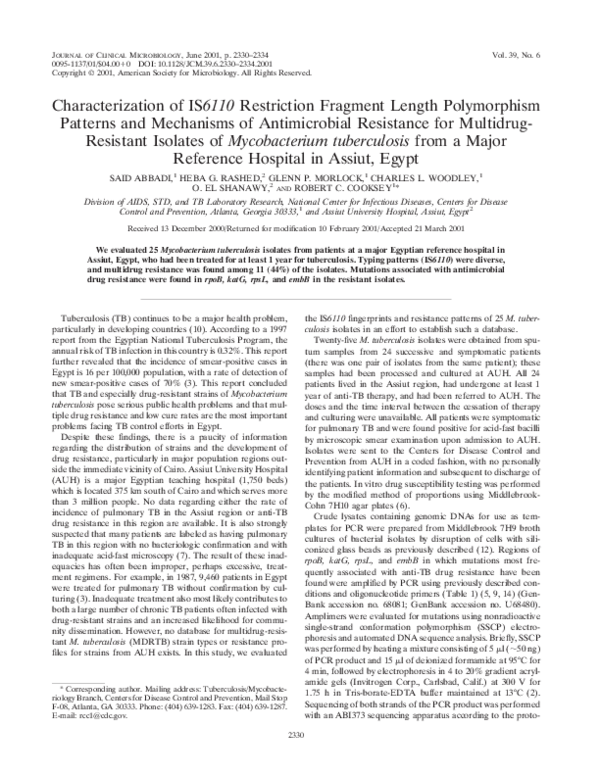 (PDF) Characterization of IS6110 Restriction Fragment Length Polymorphism Patterns and ...