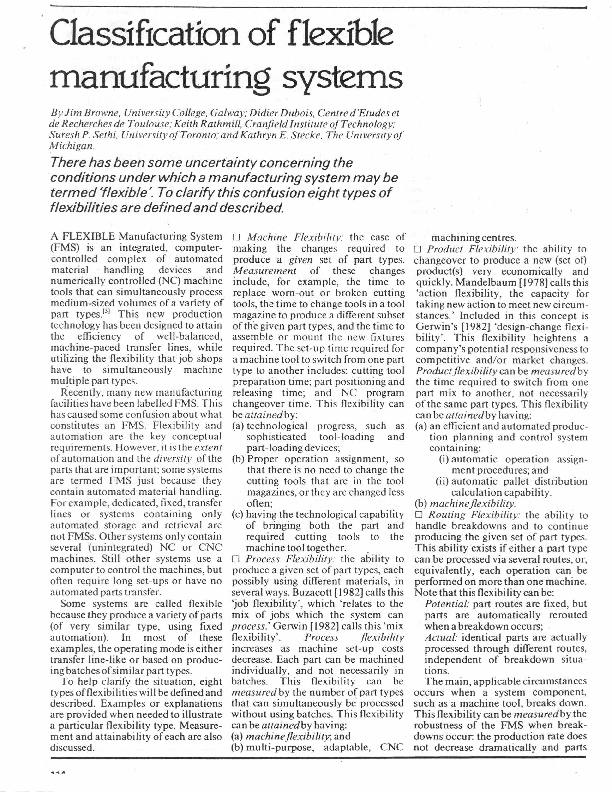 (PDF) Classification of flexible manufacturing systems