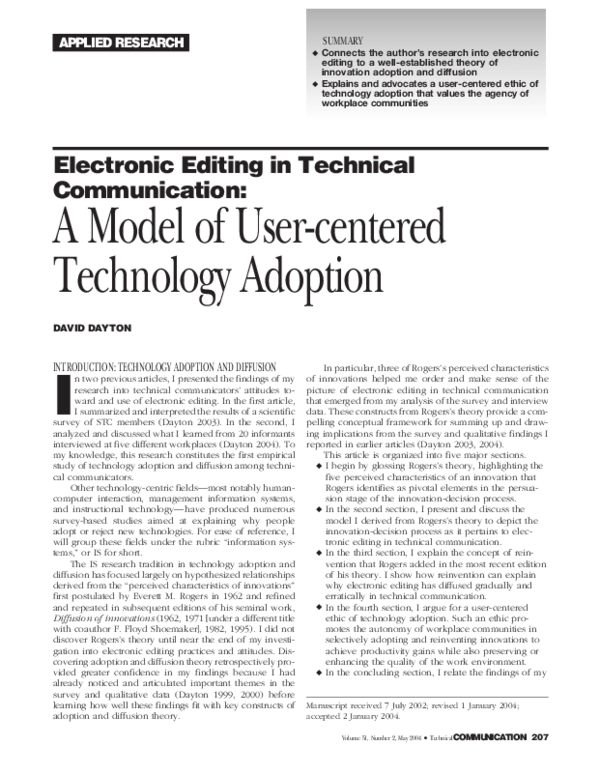 (PDF) Electronic editing in technical communication: A Model of user-centered technology adoption