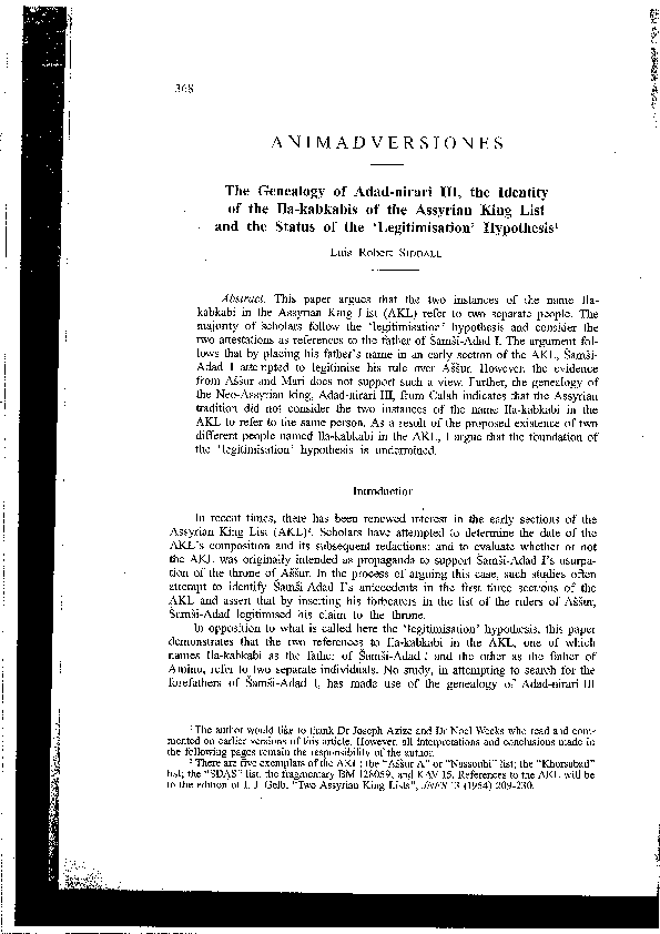 (PDF) The Genealogy of Adad-nirari III, the Identity of the Ila ...