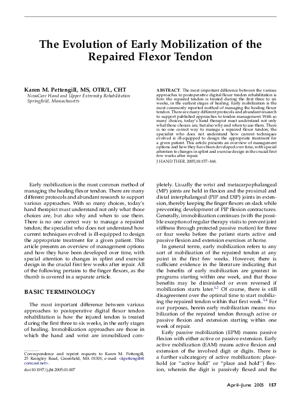(PDF) The Evolution of Early Mobilization of the Repaired Flexor ...